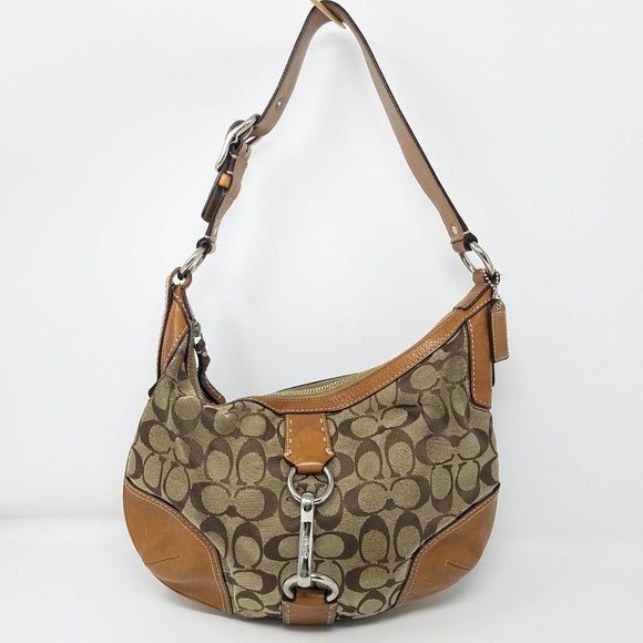 Coach | Bags | Coach Bag Tanbrown Logo Fabric And Leather Exterior Shoulder | Poshmark